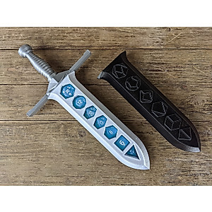 Slice and Dice Dice Sword Holder with 7 Polyhedral Role Playing Dice | DND RPG D&D Dungeons and Dragons, Black Embossed