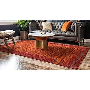 Unique Loom Autumn Collection Modern Contemporary Casual Abstract Area Rug, Rectangular 5' 0 x 8' 0, Terracotta/Burgundy Border
