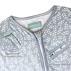 molis & co. Toddler Sleep Sack with Feet, 18-24 Months. 0.5 TOG Lightweight Baby Sleeping Bag with Legs. Unisex Leafprint. Cotton Toddler Wearable Blanket