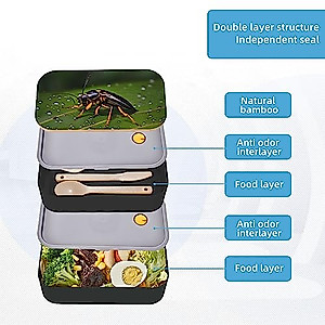 Insects On Leaves Adult Lunch Box, Bento Box, With Cutlery Set Of 3, 2 Compartments, Rectangular, Lunch Box For Adults