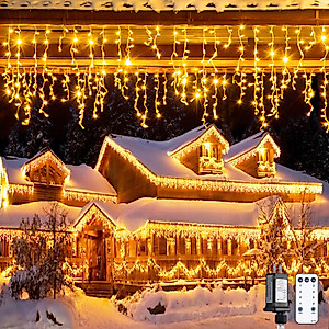 JMEXSUSS Christmas Icicle Lights Outdoor, 77.8FT 800 LED Icicle String Lights with 160 Drops, 8 Modes Led Christmas Twinkle Lights for Holiday, Party, Wedding, Christmas Decorations (Warm White)