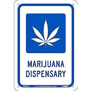 NMC M485A NOTICE – MARIJUANA DISPENSARY Sign - 14 in. x 10 in. Aluminum Notice with Graphic, Blue Text on White Base