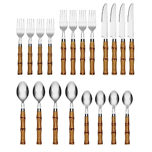 Bamboo Plastic 20 Piece Flatware Set