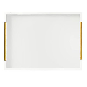 Liphontcta Large Wood Serving Tray or Ottoman Tray with Metal Handles - Garden Sculpture Outdoor Decoration