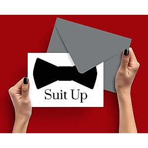 Suit Up Cards with Grey Envelopes, Wedding Proposal Invites for Groomsmen, Best Man Ushers, Bridal Party, Multi-Use Set Formal Events, 8 Pack