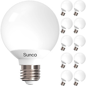 Sunco Lighting - 10 Pack Vanity Globe Light Bulbs G25 LED for Indoor Mirror Living Area, CRI92 3000K Warm White, Dimmable 450 Lumens, 6W, E26 Base, Round Frosted Classic Ambient Decorative Bulb - UL