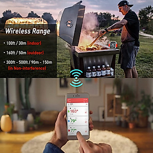 Bluetooth Meat Thermometer for Smoker Oven Grill, Smart Wireless Grill Thermometer for Grilling and Smoking, Remote Phone APP BBQ Thermometer with 6 Meat Probes AidMax WR01