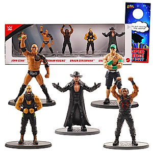 WWE 5-Pack Mini Action Figures with John Cena, The Rock & More, Ninja Stickers and Door Hanger - Party Supplies