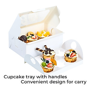 UnicoPak 20 Pack 10 x 6.8 x 4 Inch Tall White Cupcake Boxes with Handle Tray, Cupcake Boxes 6 Count, Extra Large Cupcake Boxes Bakery Boxes Muffin Boxes for Standard and High Creams Decorated Cupcakes Muffins Jumbo Cupcakes