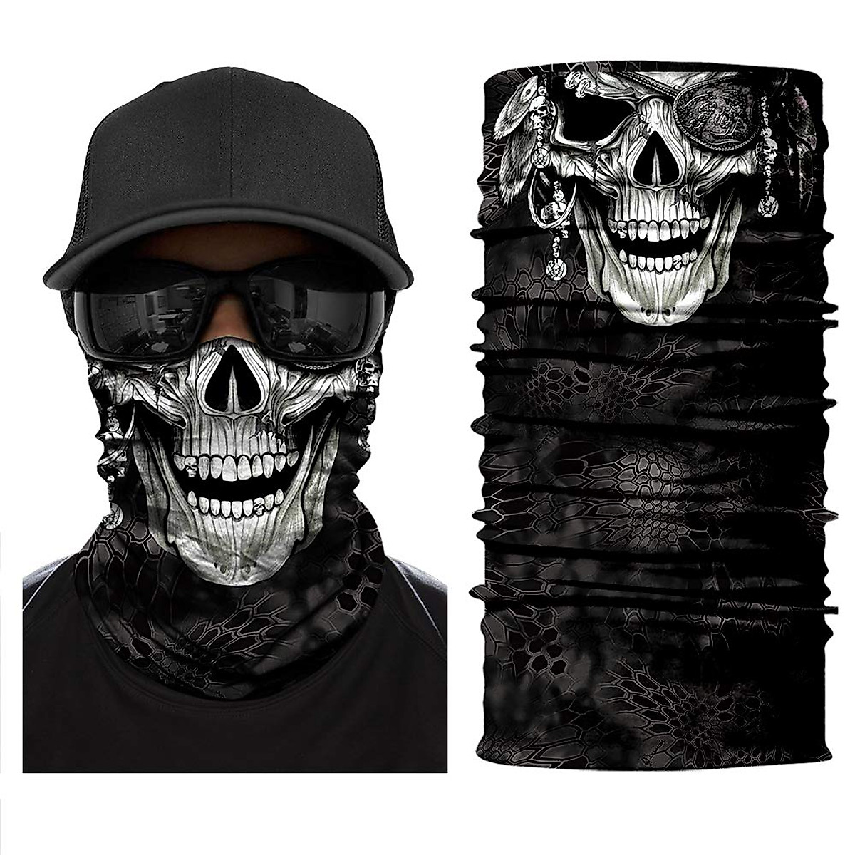 Skull Face Sun Mask Half,Bandanas,Neck Gaiter, Headwear, Headband for Fishing, Hunting,Yard Work
