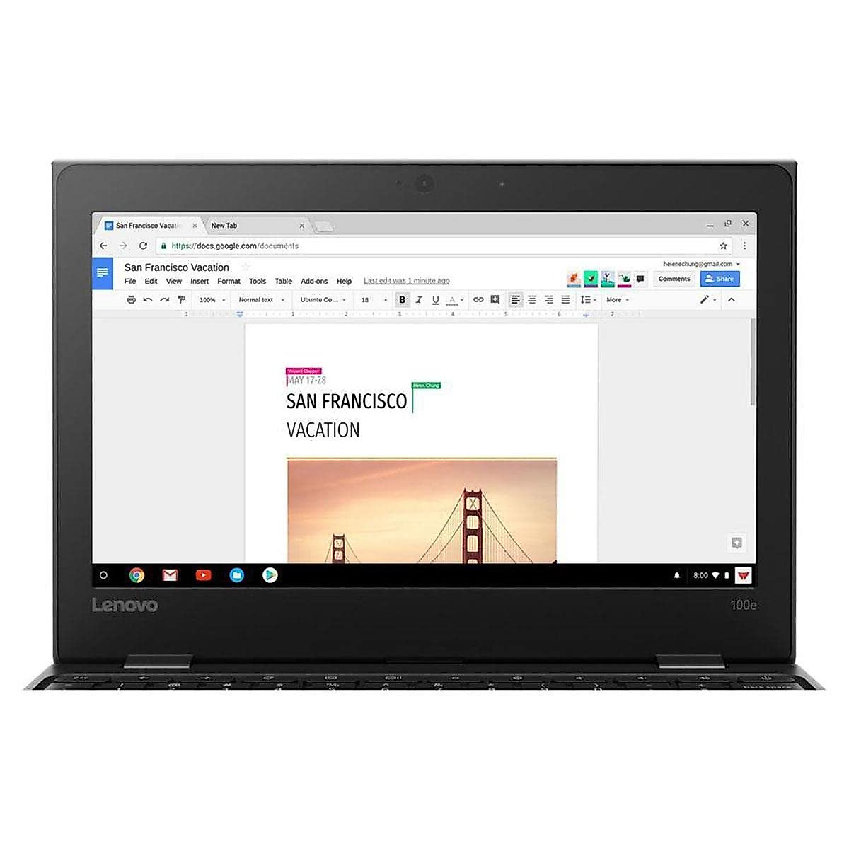 Lenovo Chromebook 100e 2nd Gen 11.6" HD Notebook Computer, Intel Celeron N4020 1.10GHz, 4GB RAM, 32GB eMMC Flash Memory, Chrome OS, Black