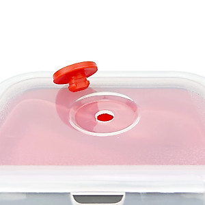 CCyanzi 3piece Collapsible Food Storage Containers with Lids, Silicone Lunch Container, Microwave & Freezer Safe, Space Saving for Kitchen Cabinet and Camping Backpack,(red gray)