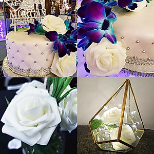 Mellamo Artificial Flowers Fake Ivory Roses 50 PCS w/Stem Fake Rose Flower Heads for Valentine's DayBouquets for Wedding Pink Decorations Centerpieces Arrangements Party Home Garden Decor (Ivory)