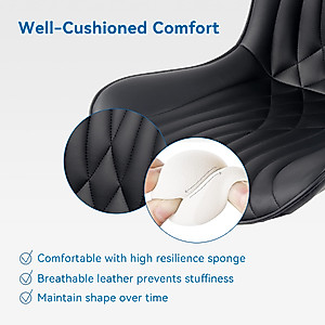 YOUNIKE Office Chair, Armless Desk Chair with Wheels, Home Office Computer Task Chairs, Modern Faux Leather Padded Vanity Chair, Adjustable Swivel Rocking Chair with Back, Black