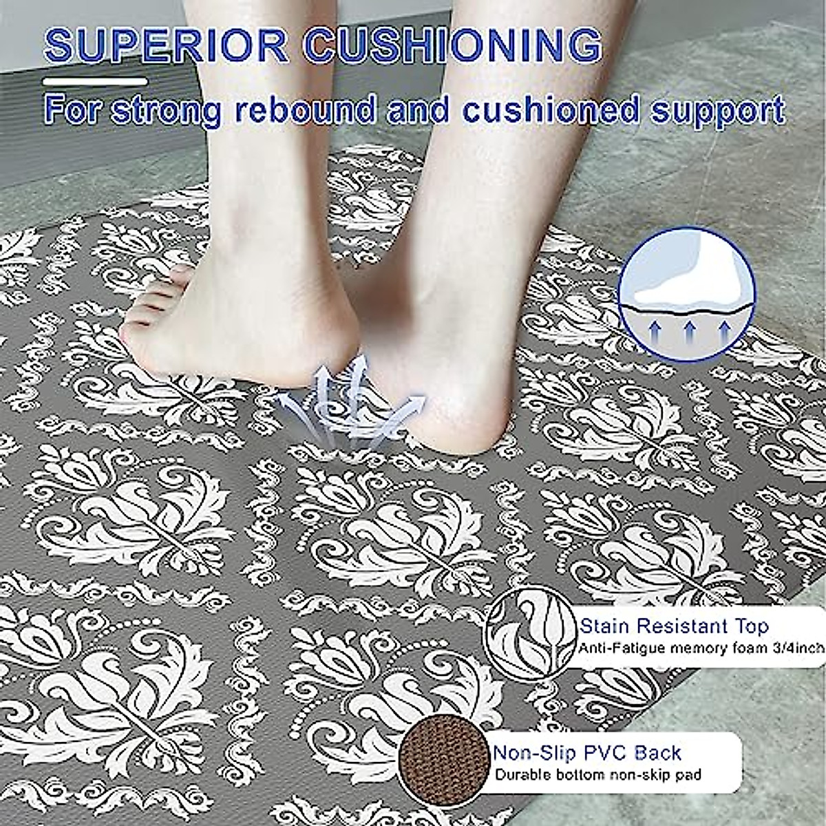 Soft Anti Fatigue Mat for Kitchen Floor, Non Slip Cushioned Kitchen Rugs Sets, Waterproof Washable Memory Foam Standing Desk Mat Runner, Comfort Cushion for Sink Laundry Room Home 17.3"x47"(1 PC)