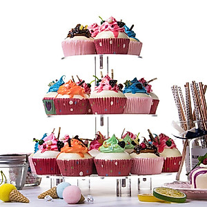 Acrylic Cupcake Stand, Clear Dessert Tower Holder Display with Base for Wedding, Party, Baby Shower, 3 Tier Round, Transparent