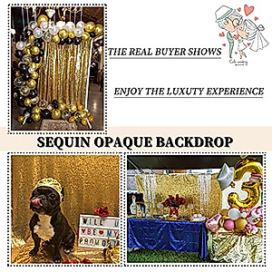 Gold Sequin Backdrop Curtain, 10Ft x 10Ft Golden Glitter Photography Background Curtains, Sequence Xmas Thanksgiving Backdrop Drapes for Wedding Party Festival Decor