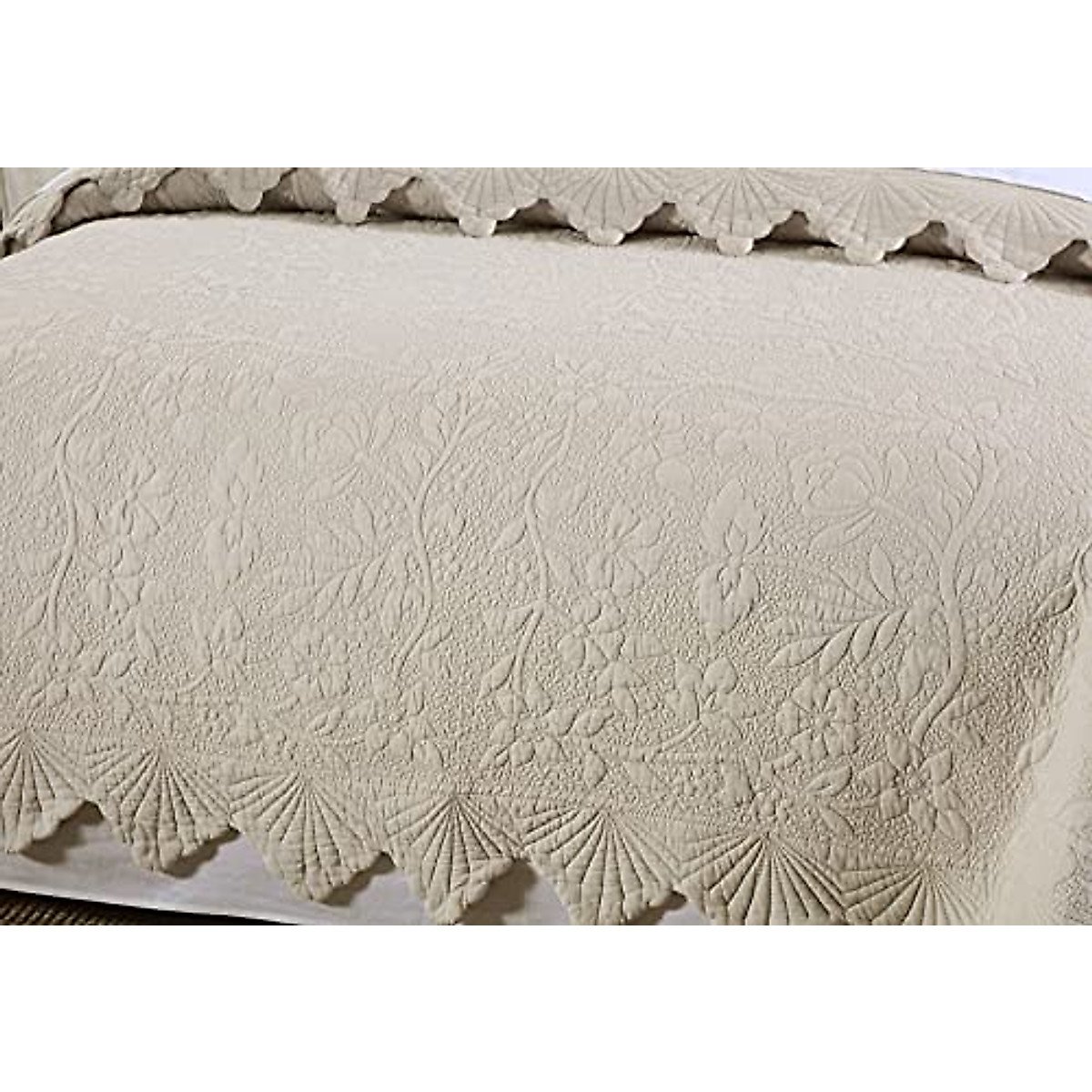 Brandream 6PC Cotton Quilt Bedding Set Queen King Size Cotton Queen Size Bedspreads Scalloped Farmhouse Quilts Set