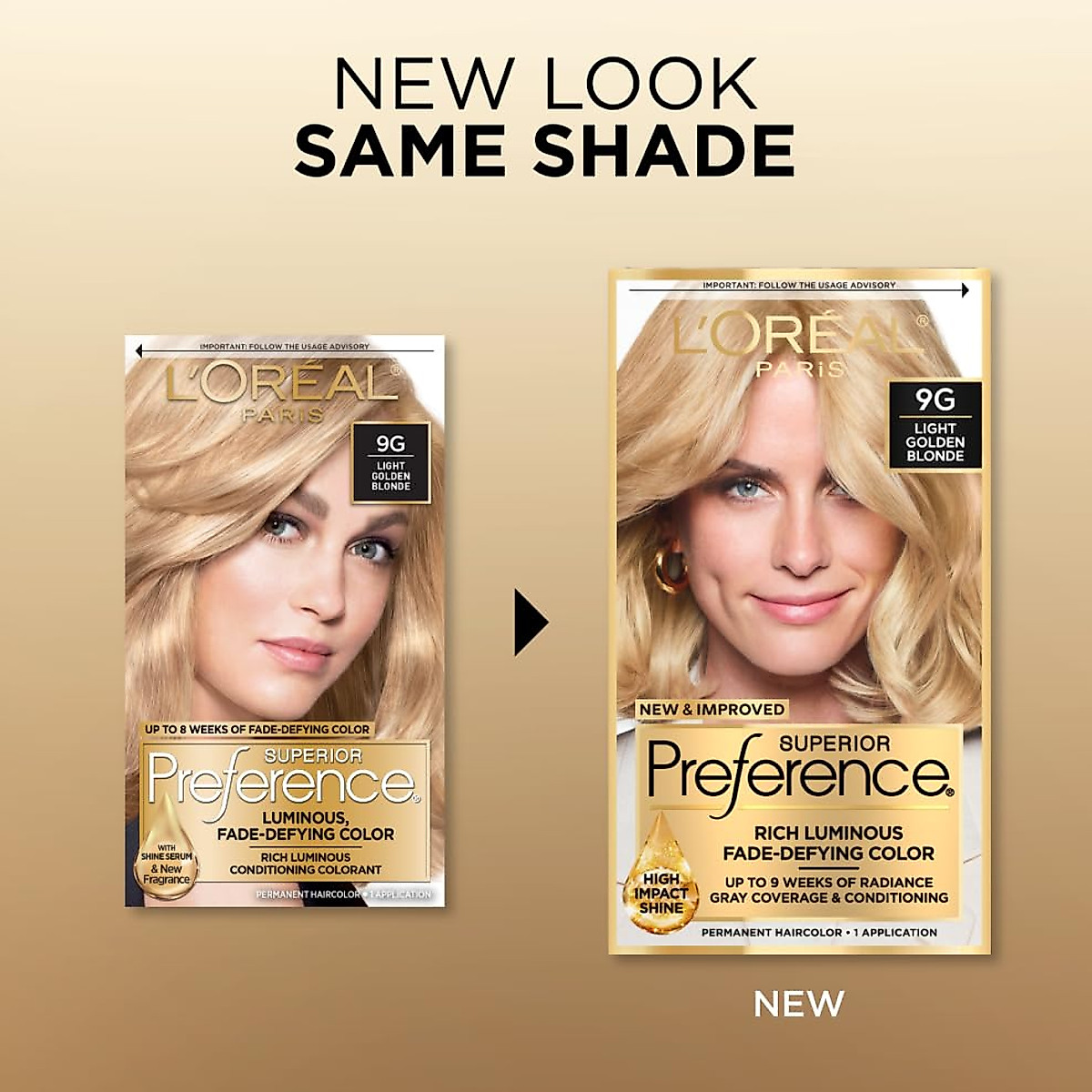 L'Oreal Paris Superior Preference Fade-Defying + Shine Permanent Hair Color, 9G Light Golden Blonde, Pack of 1, Hair Dye