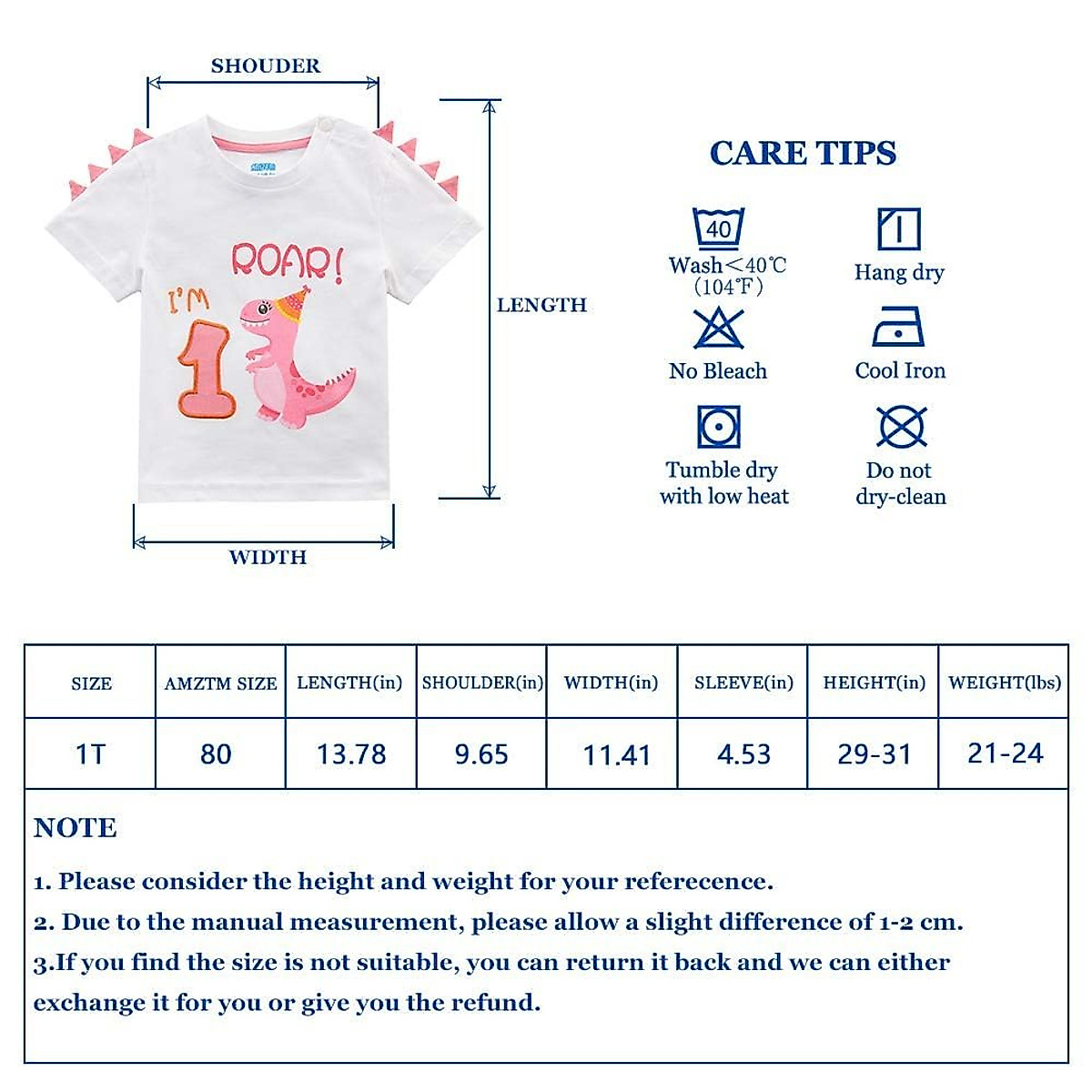 1st Birthday Girl T-Shirt Dinosaur Party B-Day Themed Tee Gift for Baby Dino First Birthday T Shirt Cotton Short Sleeve T-Rex Printed Embroidery Graphic Top Clothes (White, 1T)