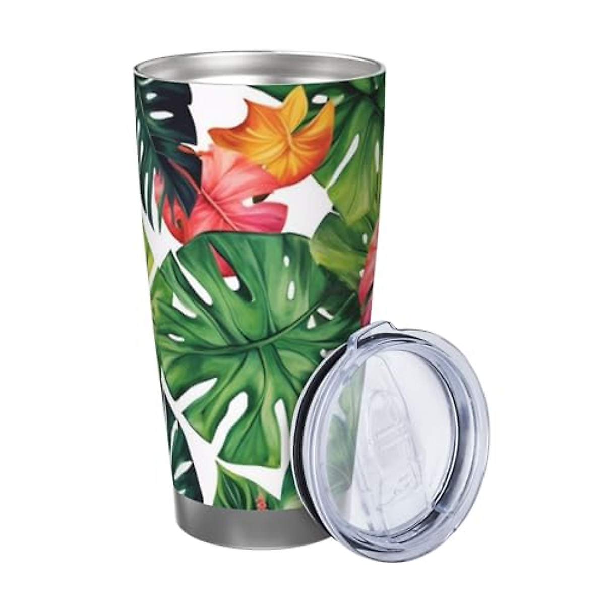 EKPRAVDKTF Tropical Leaves 20oz Insulated Stainless Steel Tumbler With Lids And Straws, Double Wall Vacuum Travel Coffee Mug, Thermal Cup For Cold & Hot Drinks, Reusable Metal Straw & Brush