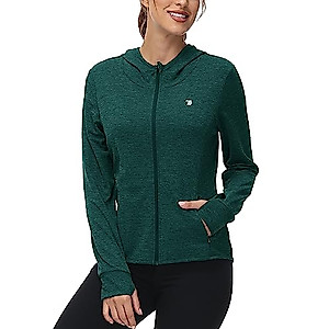 BASUDAM Women's Hiking Shirts Lightweight UPF 50+ Sun Protection Open Zippered Outdoor Hoodie Jackets Blackish Green S