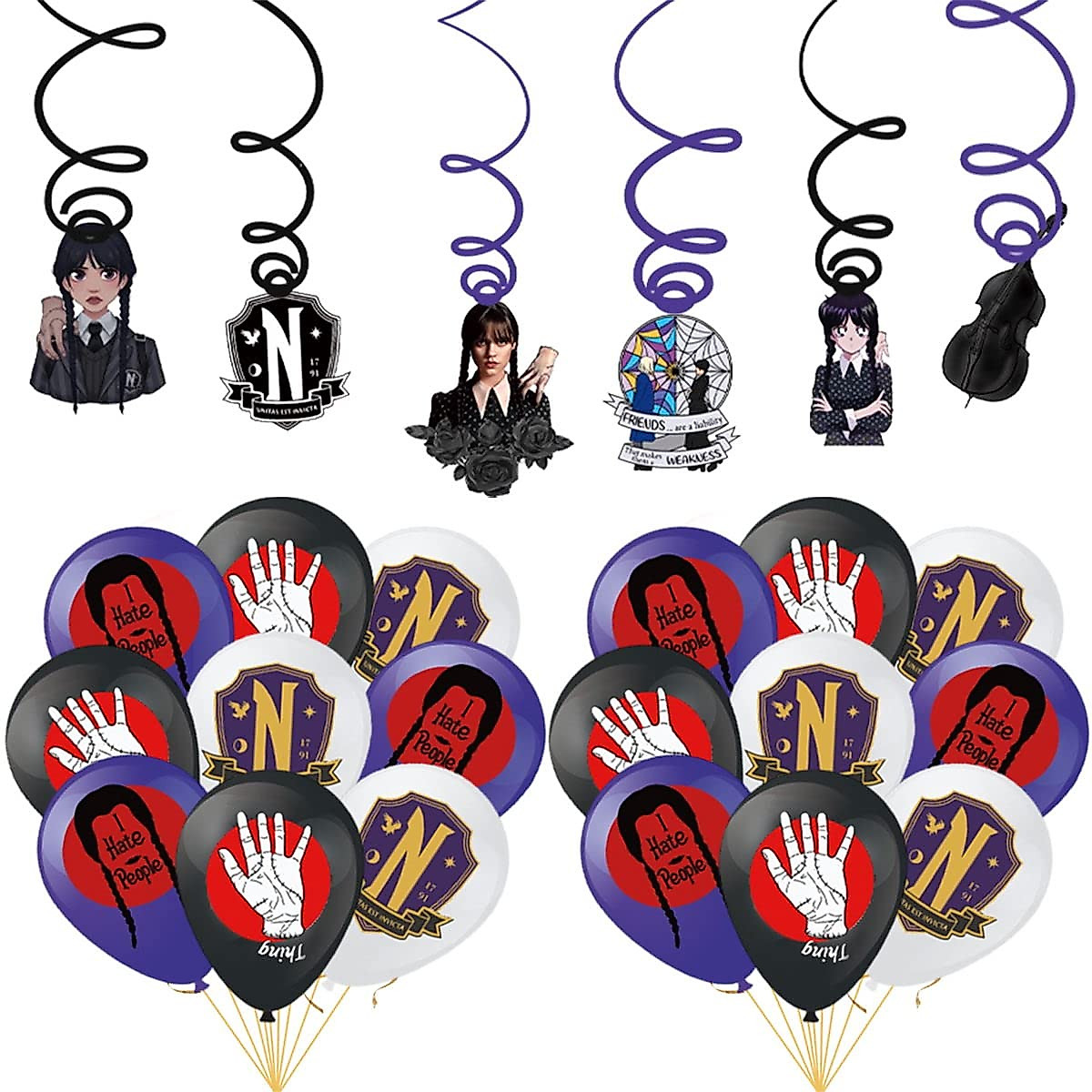 Wednesday New Addams TV Show banner, Addams balloon Party Supplies for Kids Birthday Party Supplies.