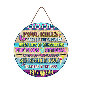 Summer Pool Decorations Outdoor Pool Rules Slogan Wood Garden Decor Round Pool Signs Summer Garden Wood Hanging Swim Or Float Wall Decor Enjoy The Sunshine Yard Plaque for Home Patio Pool Area 12 inch