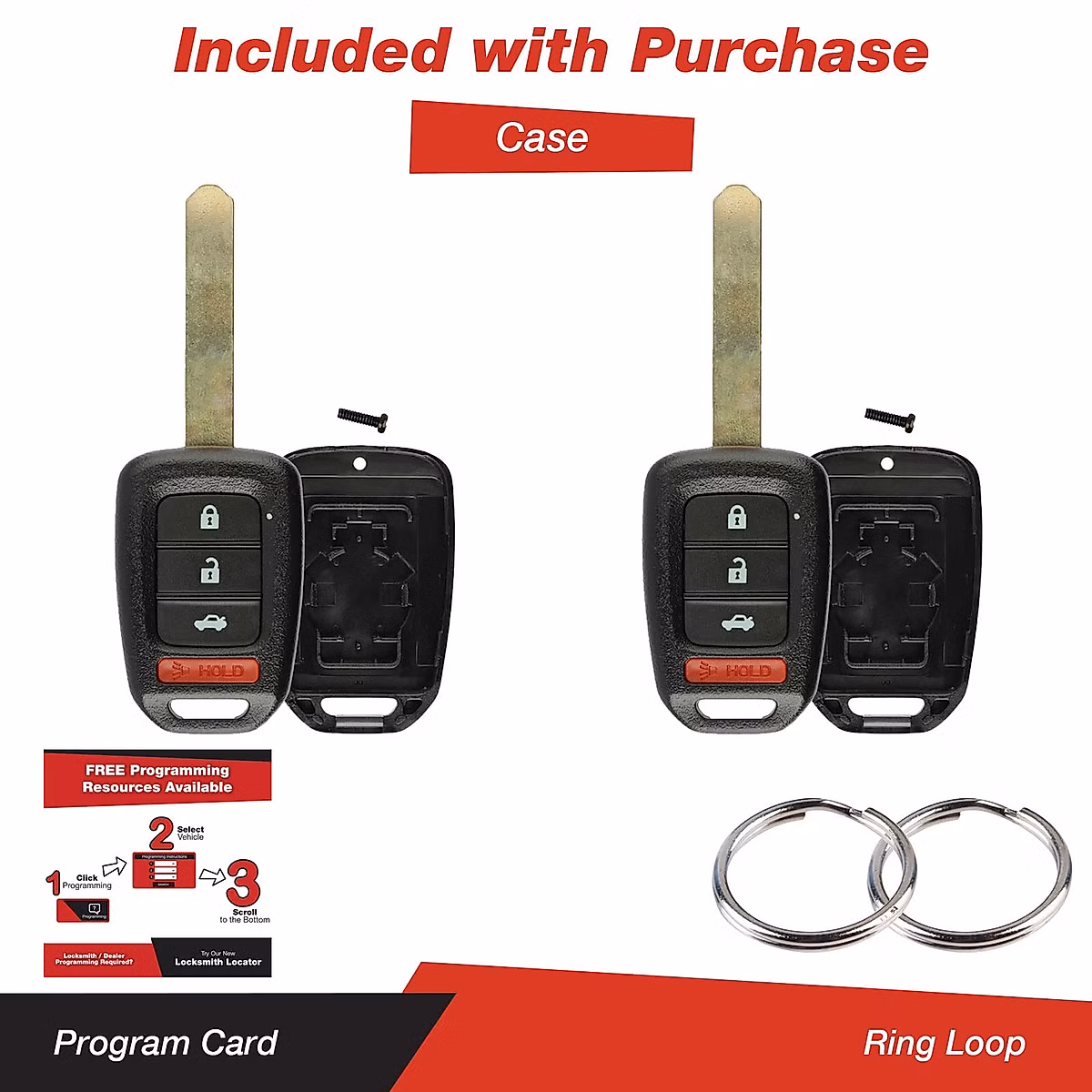 KeylessOption Keyless Entry Remote Uncut Key Case Fob Shell Cover Replacement (Pack of 2)