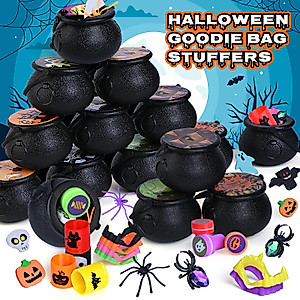 Letapapa 256 PCS Halloween Party Favors for Kids, 32 Pack Prefilled Small Plastic Witch Cauldron With Assorted Halloween Toy In Bulk, Miniatures for Kids Trick or Treat, Halloween Classroom Rewards