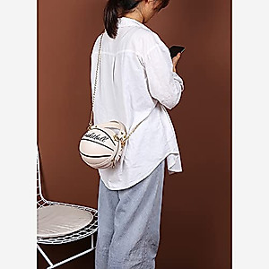 OHIW Women's basketball shoulder bag Messenger Bag handbag mini round bag PU bag, Zipper closure, suitable for women (white)