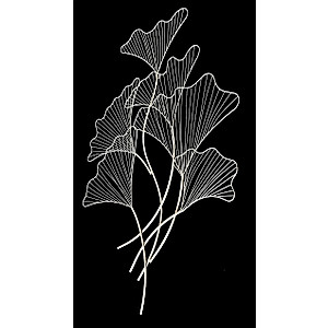 Bellaa Metal Wall Art Golden Ginkgo Leaf Modern Contemporary Abstract Japanese Style Minimalist 3D Sculpture Figurine Unique Home Decor Living Room Outdoor Wrought Iron Accent Large Biloba Flower