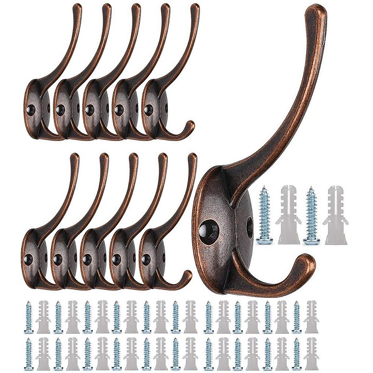 Dual Wall Hooks Coat Hooks Heavy Duty Made of Strong Metal 11Pcs-Coffee