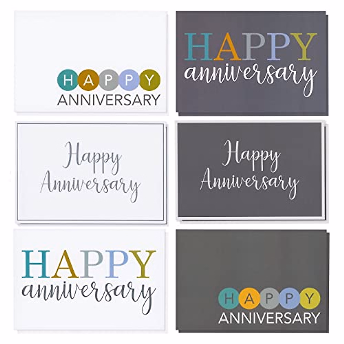 Juvale 36 Pack Happy Anniversary Cards with Envelopes for Work, Wedding, Employees, 6 Designs (Blank Inside, 4x6 In)