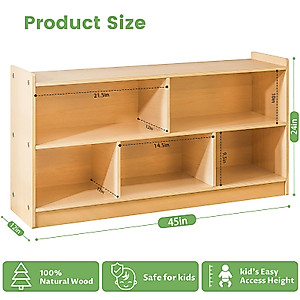 Oirfaxs Montessori Shelf 5-Section Wooden Storage Cabinet, 2-Shelf Toy Storage Organizer, Kids Classroom Bookcase Storage Organizer, Book Shelves for Kids Room, Nursery, Playroom Daycare Furniture