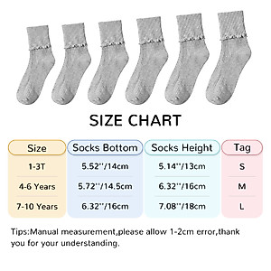 BOOPH 6 Pairs Girls Socks Ruffle Baby Frilly Turn cuff Socks White 4-6 Years