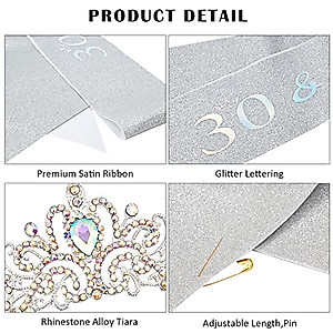 30th Birthday Decorations for Women, Silver 30 & Fabulous Birthday Sash and Tiara for Women, 30th Birthday Sash 30th Birthday Gifts for Her 30 Birthday Decorations Birthday Crown