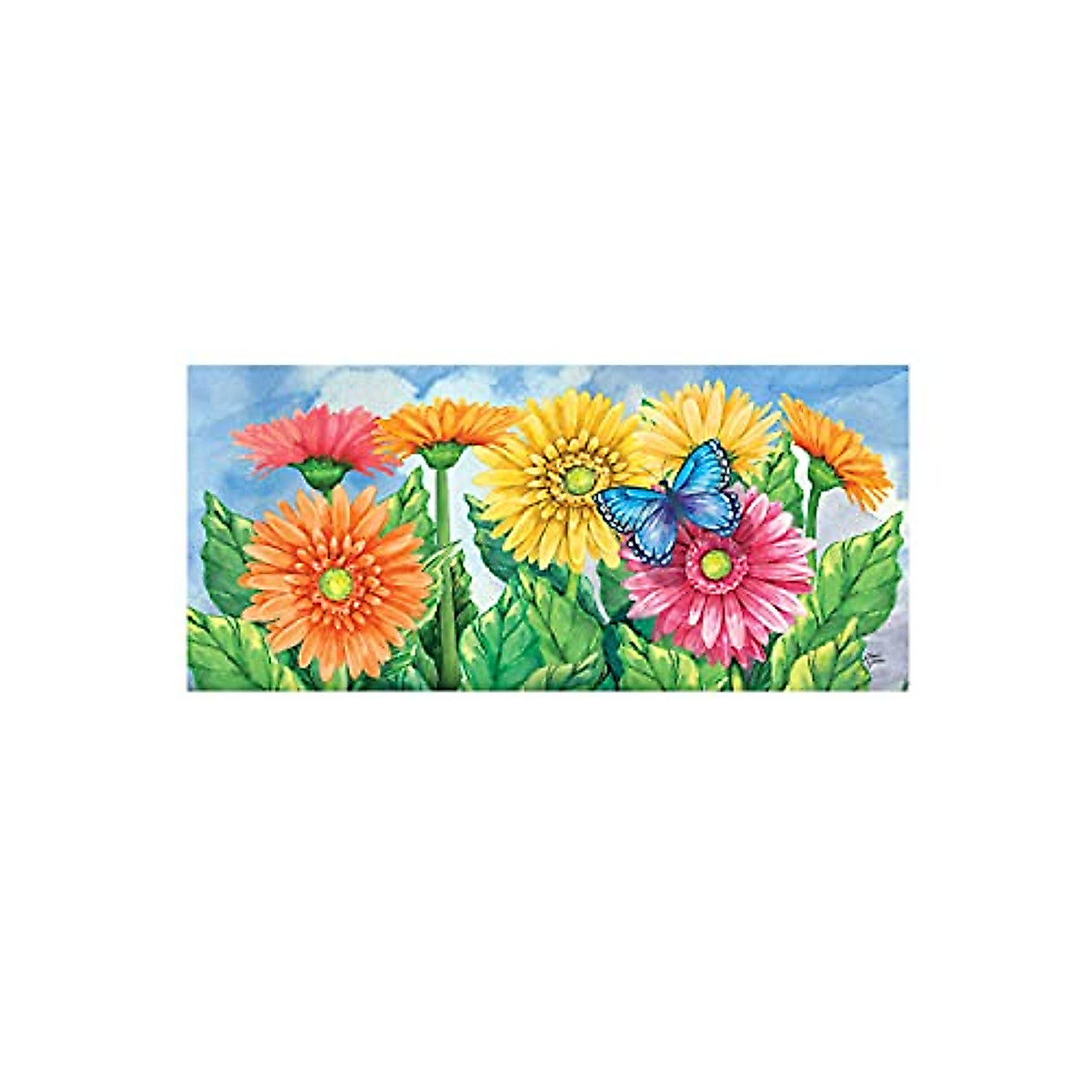 Evergreen Sassafras Gerbera Daisies Interchangeable Entrance Doormat | Indoor and Outdoor | 22-inches x 10-inches | Non-Slip Backing | All-Season | Low Profile | Home Décor