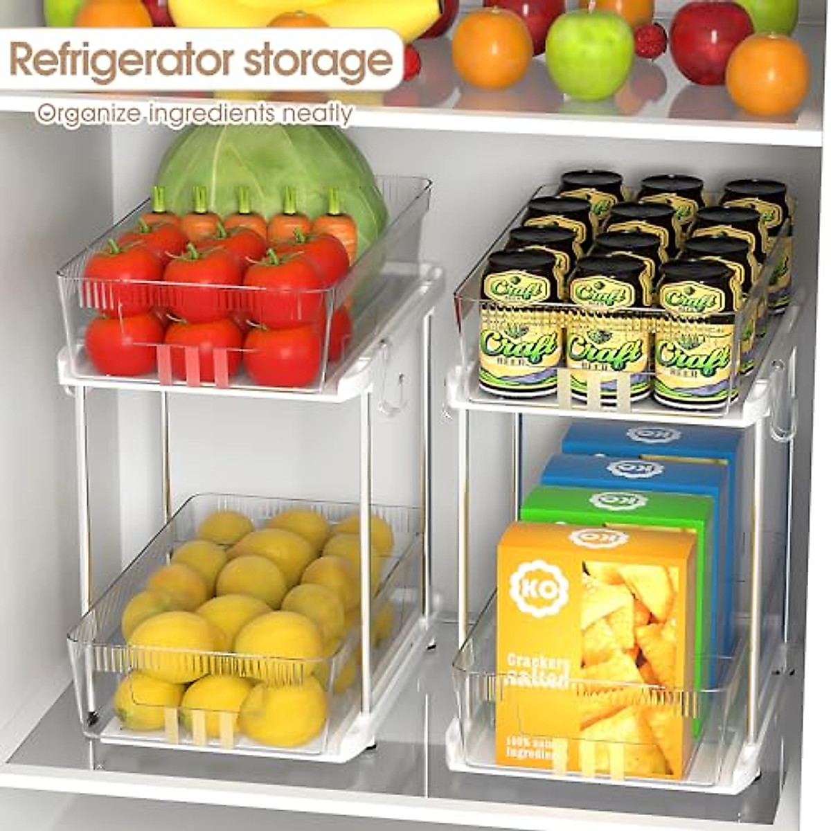 2 Tier Under Sink Organizers with Dividers and Lids, Snack Organizer for Pantry, Kitchen, Vanity, Medicine Drawer Storage (Adjustable)