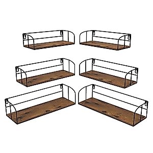 Giftgarden 6 Pack Floating Shelves for Wall Mounted, Bulk Rustic Hanging Storage Wall Shelf for Bathroom Kitchen Bedroom Living Room