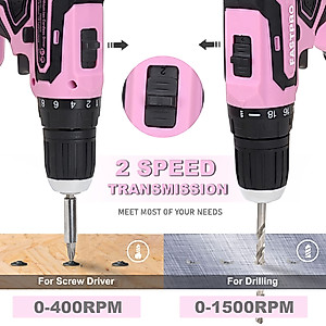 FASTPRO Pink Drill Set—20V Max Lithium-ion Cordless Drill Driver Set, 3/8 in. Drill Driver kit with One 1.5 Ah Batteries, Charger and Tool Bag