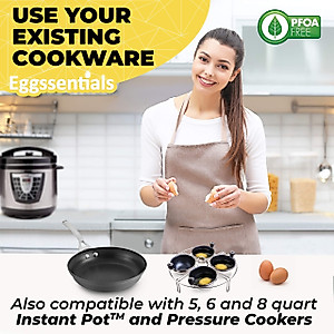 Eggssentials Egg Poacher Pan Nonstick Poached Egg Maker, Stainless Steel Egg Poaching Pan, Poached Eggs Cooker Food Grade Safe PFOA Free with Spatula, Egg Poachers Cookware - 4 Poaching Cups