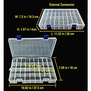 DARUITE Plastic Organizer Box with Dividers, (34 grids,3PCS) Compartment Organizer, Jewelry Organizer Box, Clear Organizer Box for Beads Earring Tool Fishing Hook Small Accessories