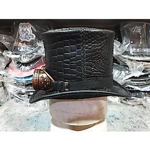 Steampunk MadHatter Leather Top Hat (X-Large, Steampunk Googles)