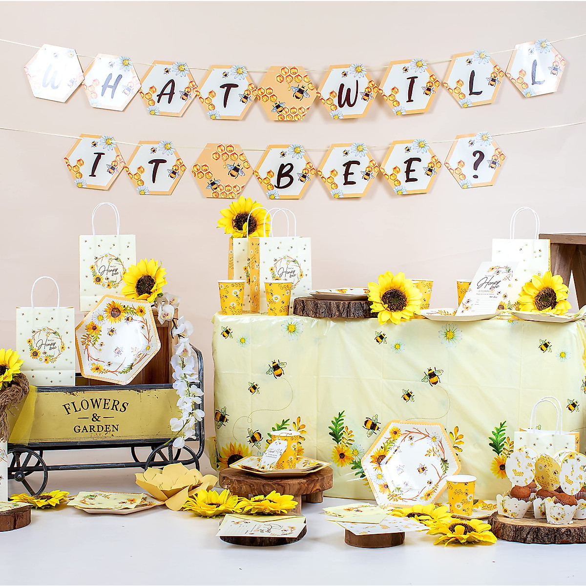 Joyful Toys Bee Baby Shower Invitations Set - Pack of 20 | Fill or Write In Blank Card with Diaper Raffle and Book Request Cards With Envelopes, Bumblebee Themed Party Supplies