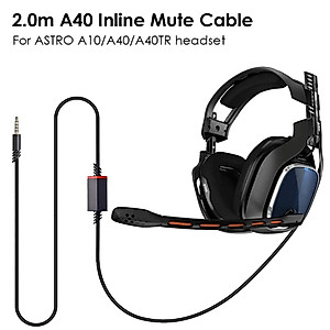 6.5 Feet Headphone Cable Replacement for Astro A10 A40 Cable Gaming Headsets Controller Headphone Audio Extension Cable 2.0M Inline Mute Cable Cord