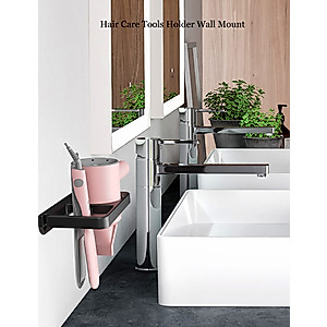 Wall Mount for Blow Dryer Hair Dryer Holder Compatible with Flat Iron Holder Wall Mount for Hair Tool Storage Organizer Straightener Holder Rack (Black)