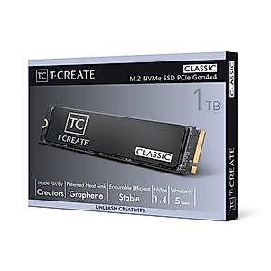 TEAMGROUP T-CREATE Classic 1TB Read/Write up to 7,200/6,200MBs 600TBW for Creators NVMe M.2 PCIe Gen4x4 3D NAND TLC SSD w/SLC Cache TM8FPM001T0C329
