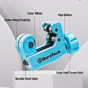 DURATECH Mini Tubing Cutter 1/8"-3/4"(3-19MM), Copper, Aluminum, Brass And Plastic Tubing Compact Cutter, With Replacement Wheel
