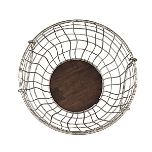 Spectrum Diversified Heritage Rustic Handles Distressed Kitchen Organizer with Wood Base, Farmhouse Bowl, Galvanized Fruit Basket for Counters & Dining Tables